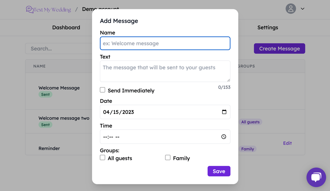 Text My Wedding | Send messages to your wedding guests